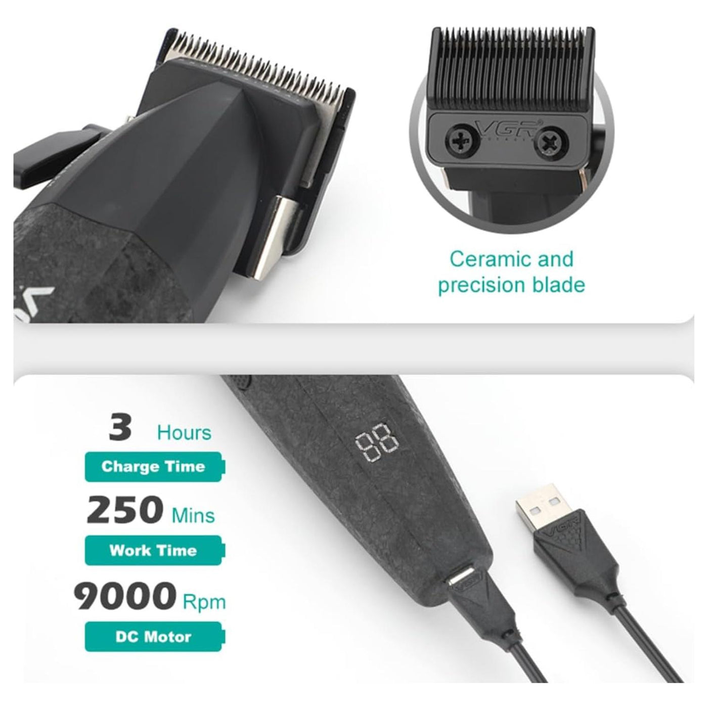 Barber Combo VGR Profesional V640 Clipper y Trimmer 9000RPM — Comprasmart Chile